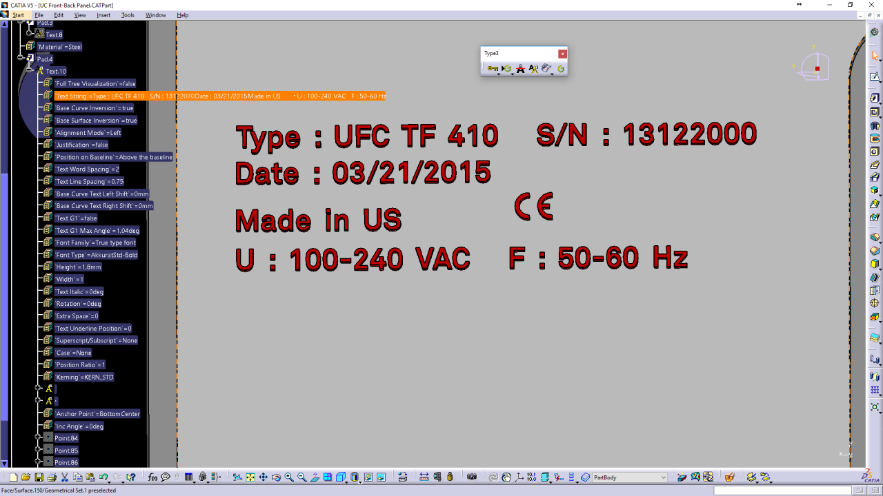 Erstellen Sie Text in CATIA® (DE) | TYPE3-CAA Add-on to type Text in CATIA